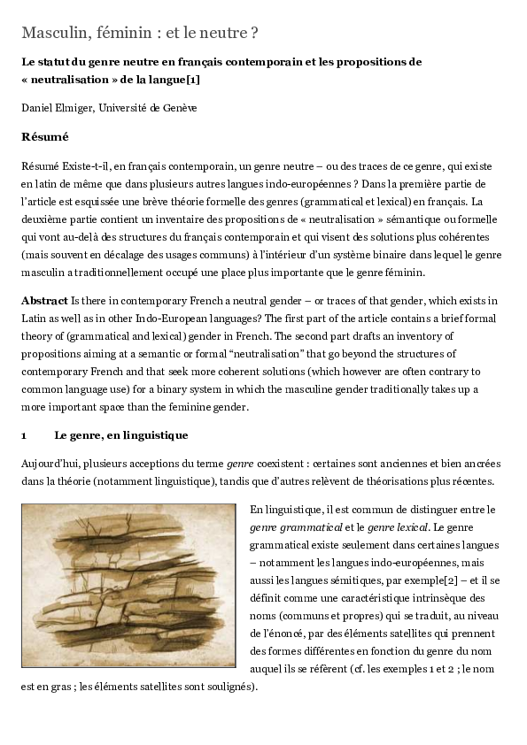 le féminin et le masculin