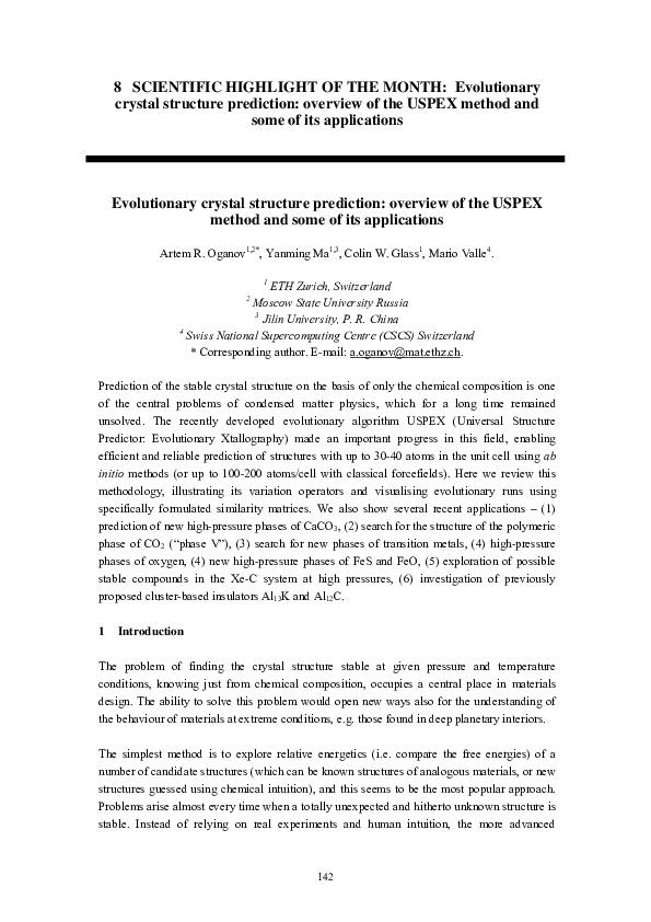 Pdf Evolutionary Crystal Structure Prediction Overview Of The Uspex Method And Some Of Its