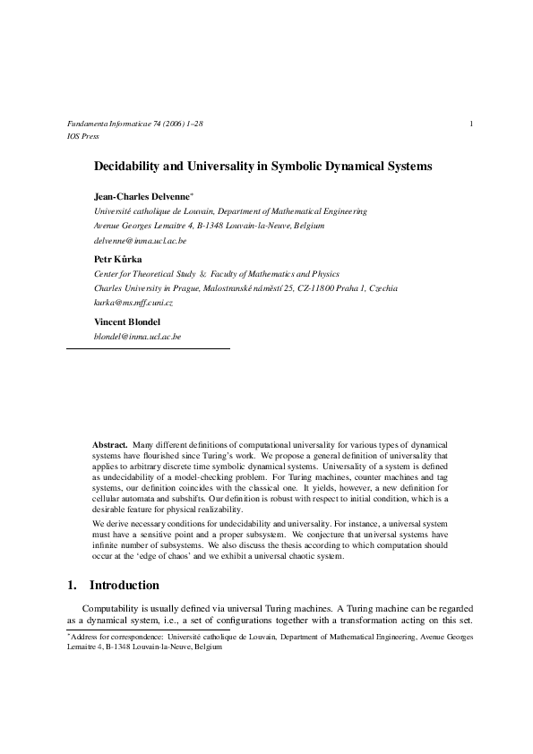 Pdf Decidability And Universality In Symbolic Dynamical Systems