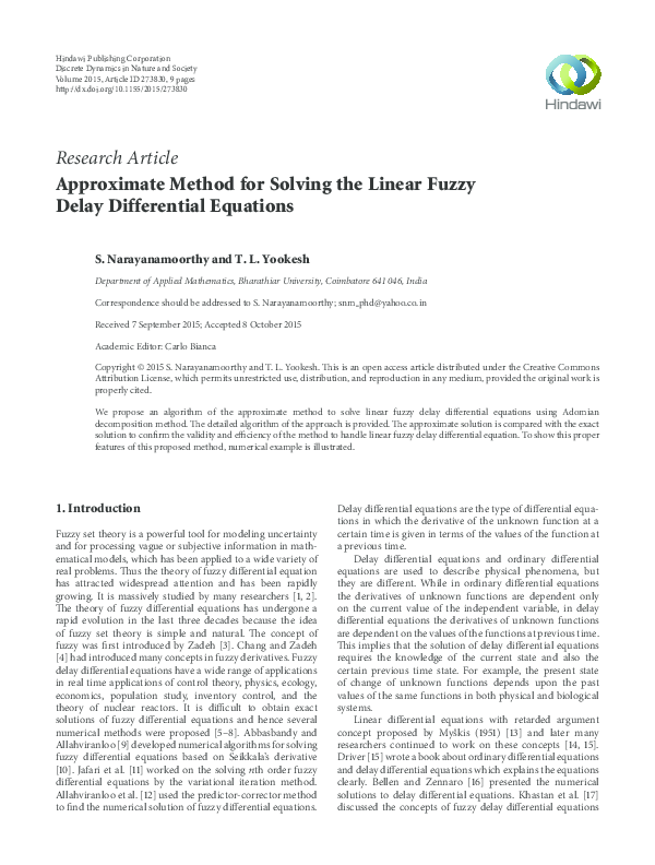 Pdf Approximate Method For Solving The Linear Fuzzy Delay Differential Equations