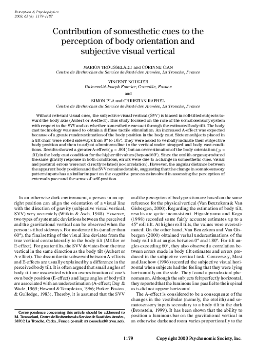 (PDF) Contribution of somesthetic cues to the perception of body ...