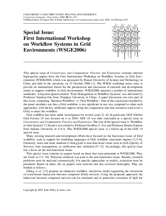 Pdf Special Issue Workflow In Grid Systems Dennis Gannon 