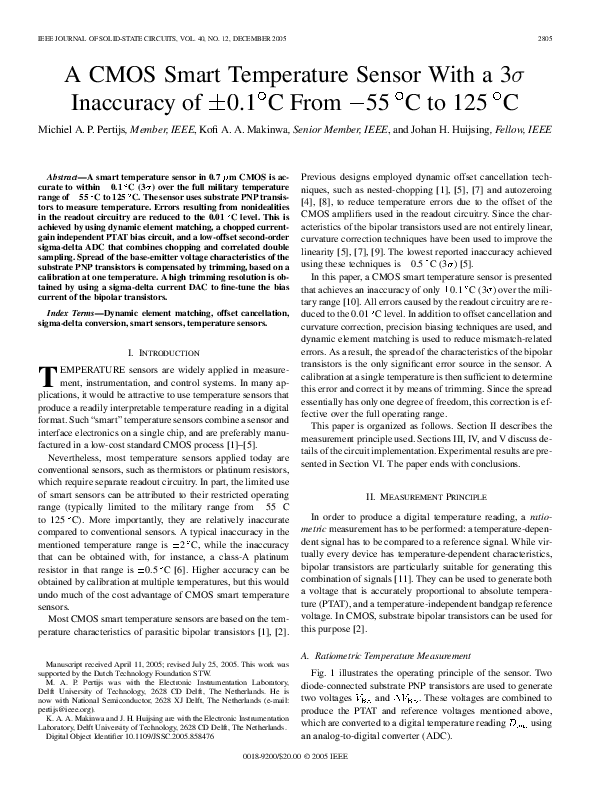 Pdf A Cmos Temperature Sensor With A 3σ Inaccuracy Of Sup Sub 01°c From 55°c To 125°c