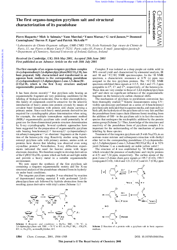 (PDF) The first organo-tungsten pyrylium salt and structural ...