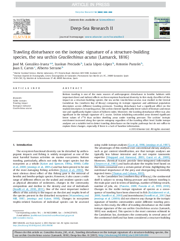 (PDF) Trawling disturbance on the isotopic signature of a structure ...