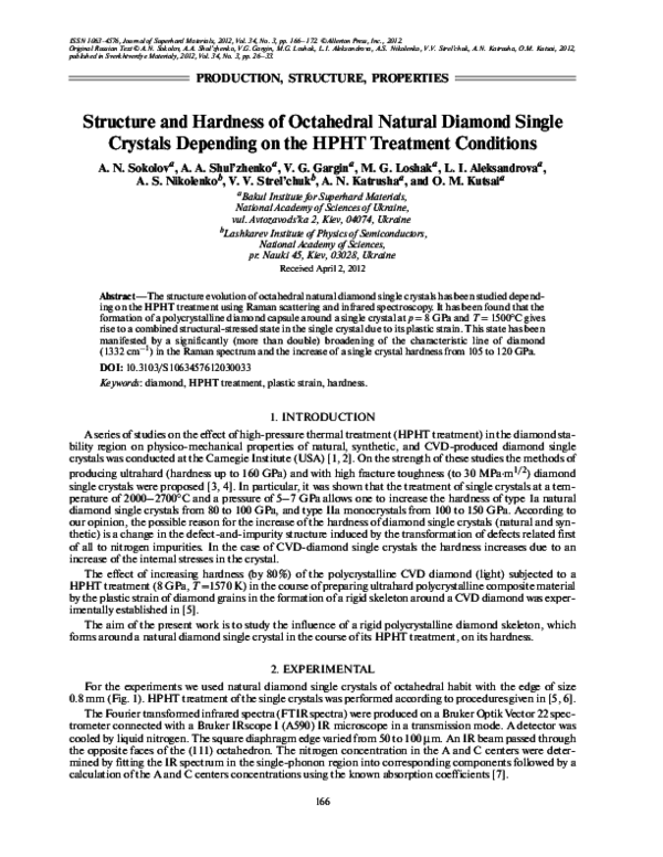 (PDF) Structure and hardness of octahedral natural diamond single ...