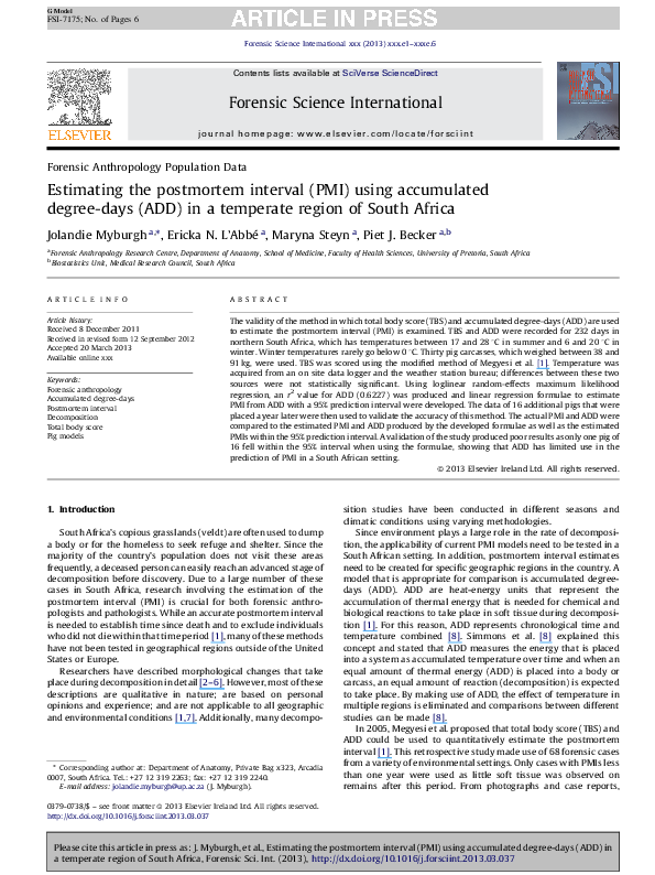 (PDF) Estimating the postmortem interval (PMI) using accumulated degree ...