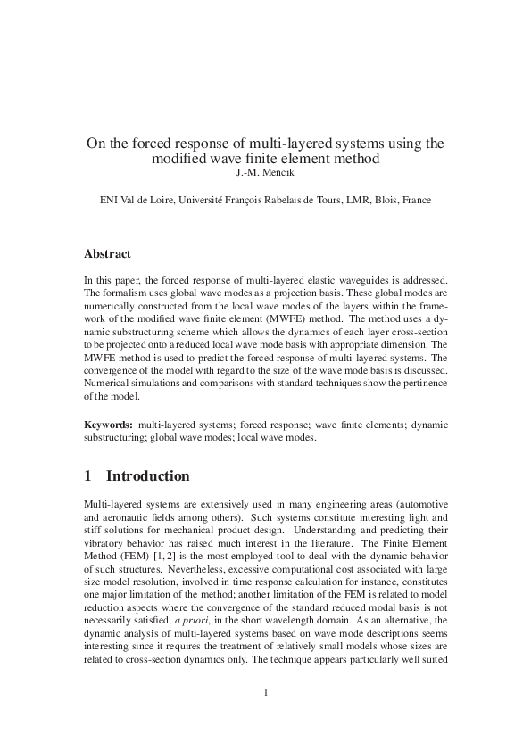 Pdf On The Forced Response Of Multi Layered Systems Using The
