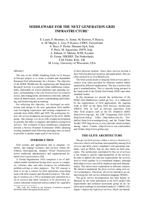 (PDF) Middleware for the next generation Grid infrastructure