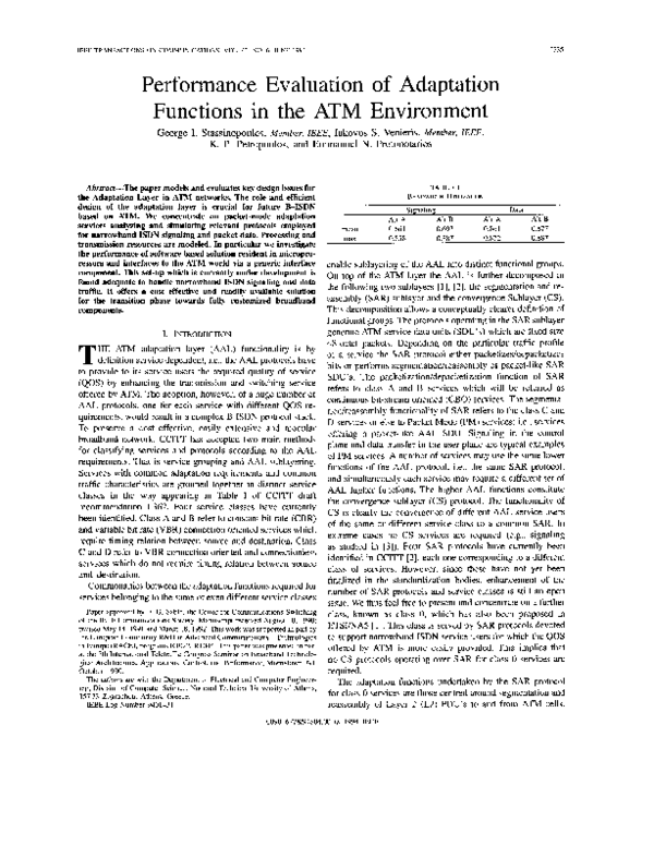 Pdf Performance Evaluation Of Adaptation Functions In The Atm Environment Iakovos Venieris 9974
