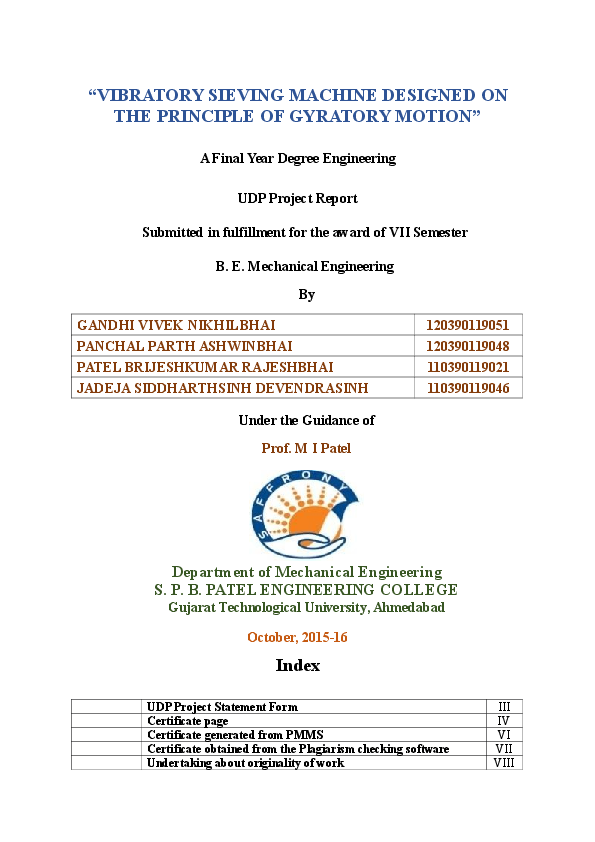 (DOC) VIBRATORY SIEVING MACHINE DESIGNED ON THE PRINCIPLE OF GYRATORY ...