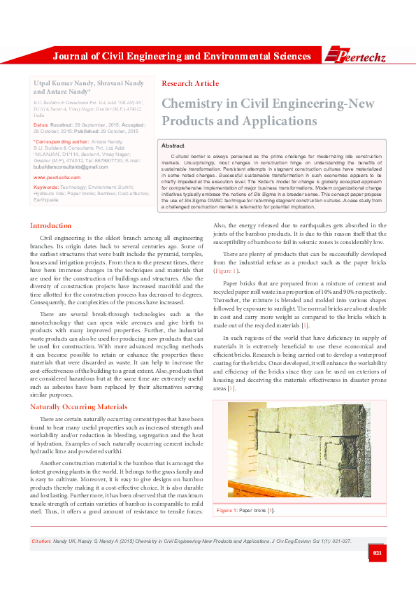 (PDF) Chemistry in Civil Engineering-New Products and Applications