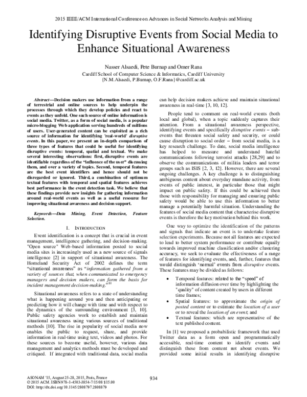 (PDF) Identifying Disruptive Events from Social Media to Enhance ...