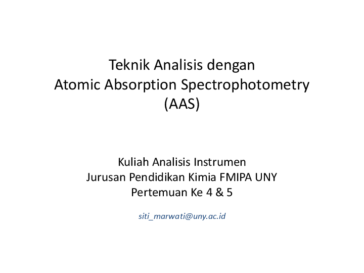 (PDF) Teknik Analisis dengan Atomic Absorption Spectrophotometry (AAS