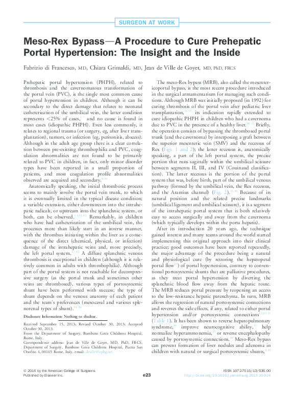 (PDF) Meso-Rex Bypass—A Procedure to Cure Prehepatic Portal ...