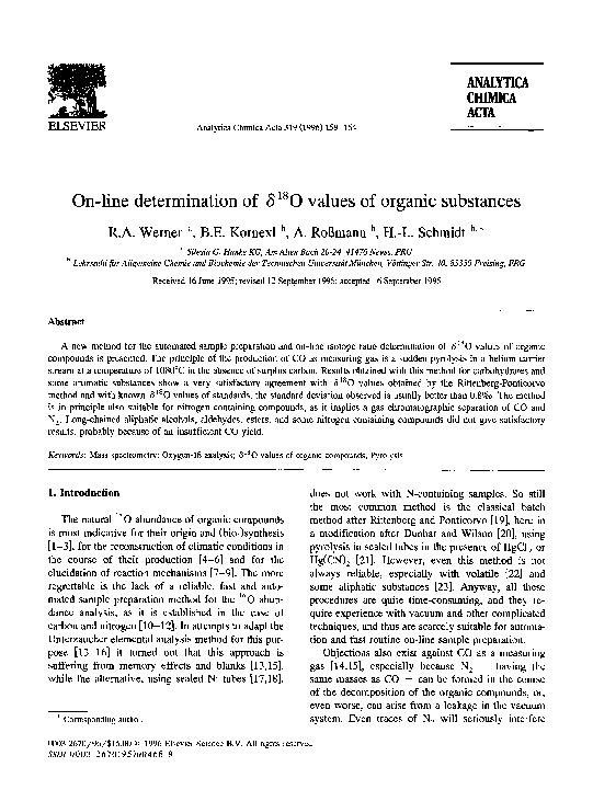 (PDF) On-line determination of d18O values of organic substances