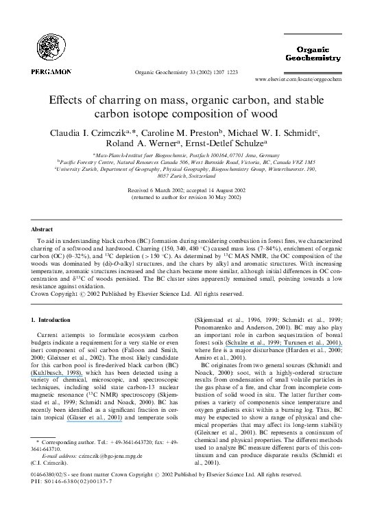 (PDF) Effects of charring on mass, organic carbon, and stable carbon ...