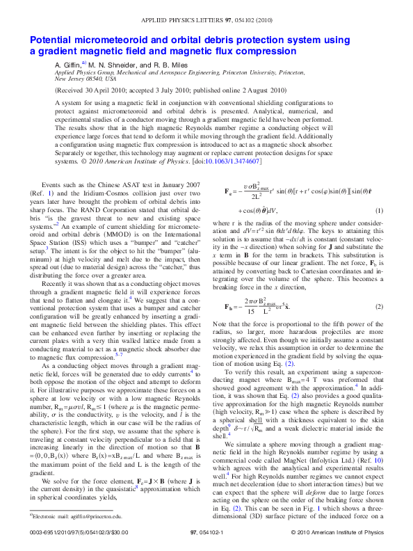 (PDF) Potential micrometeoroid and orbital debris protection system ...