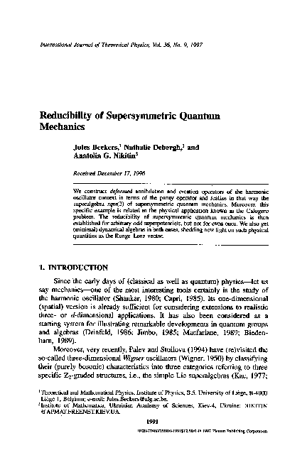 (PDF) Reducibility of supersymmetric quantum mechanics