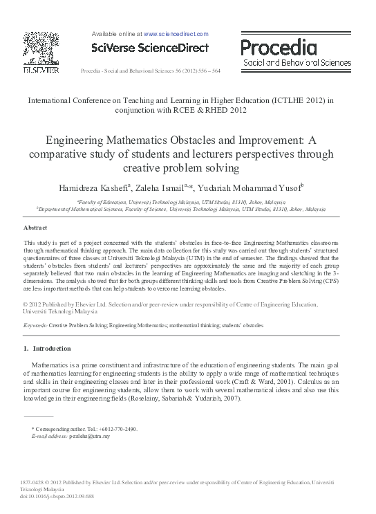 (PDF) Engineering Mathematics Obstacles and Improvement: A Comparative ...