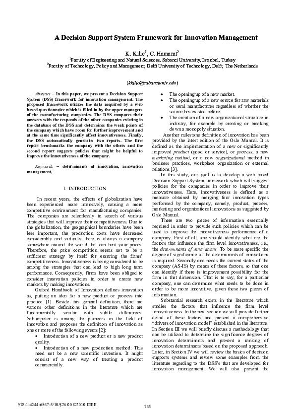 (PDF) A Decision Support System framework for innovation management