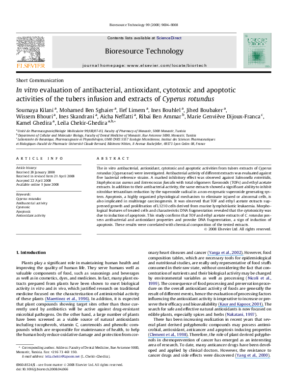 (PDF) In vitro evaluation of antibacterial, antioxidant, cytotoxic and apoptotic activities of ...