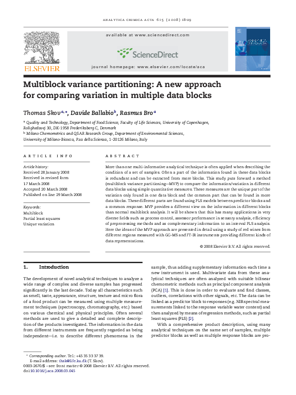 (PDF) Multiblock variance partitioning: A new approach for comparing variation in multiple data ...