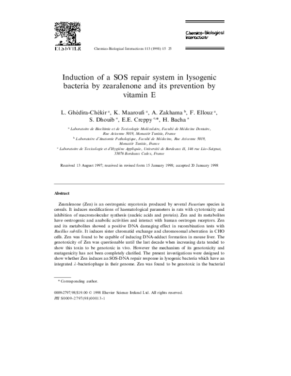 (PDF) Induction of a SOS repair system in lysogenic bacteria by ...