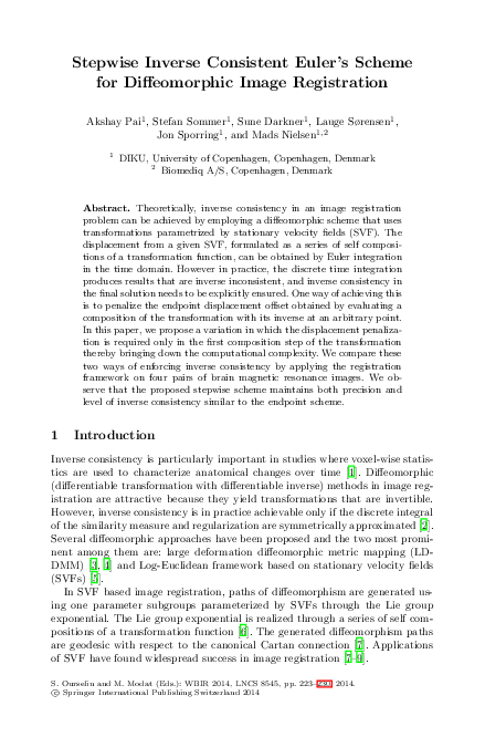 (PDF) Stepwise Inverse Consistent Euler’s Scheme for Diffeomorphic Image Registration