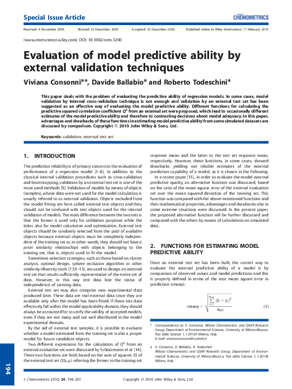 Pdf Evaluation Of Model Predictive Ability By External Validation