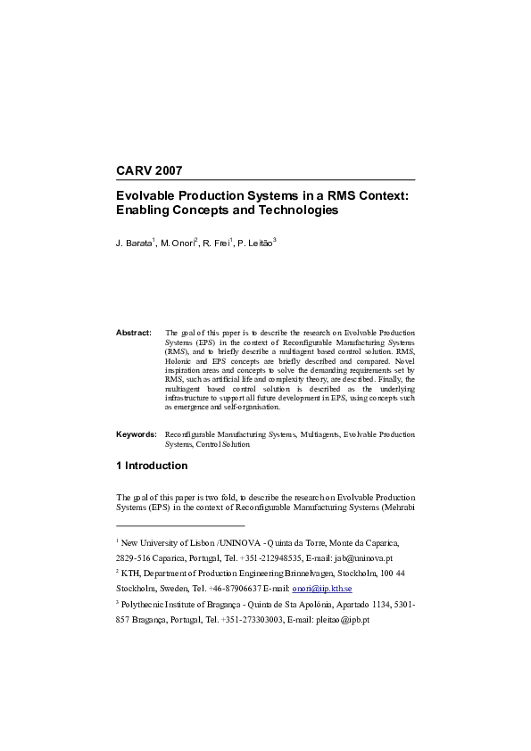 (PDF) Evolvable production systems in a RMS context: enabling concepts and technologies