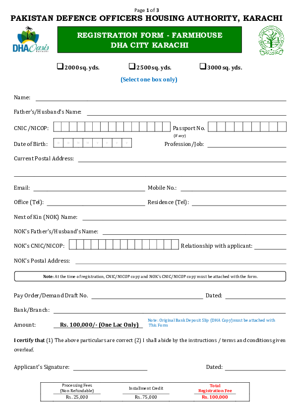 (PDF) DHA Form for Farmhouses | Moosa Sohail - Academia.edu
