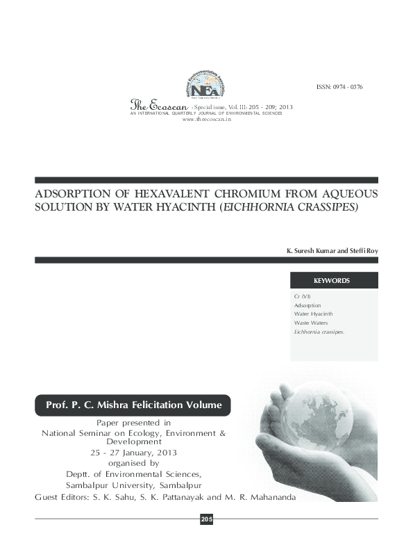 Pdf Adsorption Of Hexavalent Chromium From Aqueous Solution By Water Hyacinth Eichhornia
