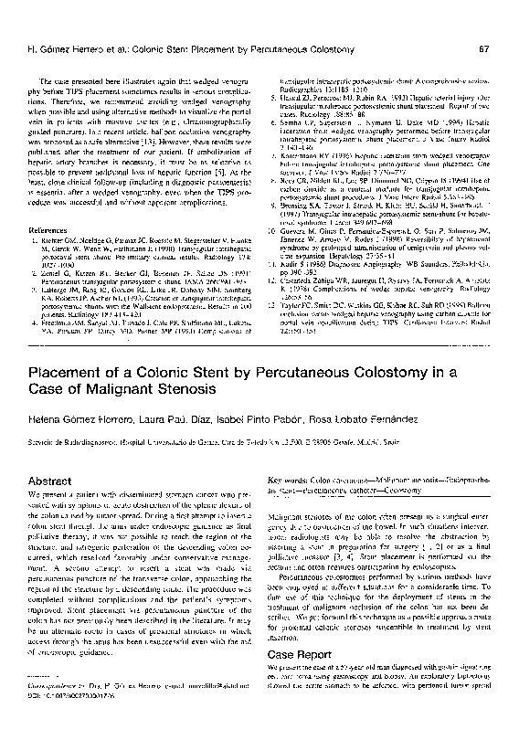 (PDF) Placement of a colonic stent by percutaneous colostomy in a case ...
