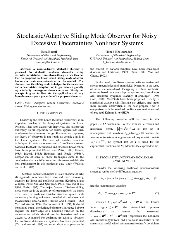 Pdf Stochasticadaptive Sliding Mode Observer For Noisy Excessive
