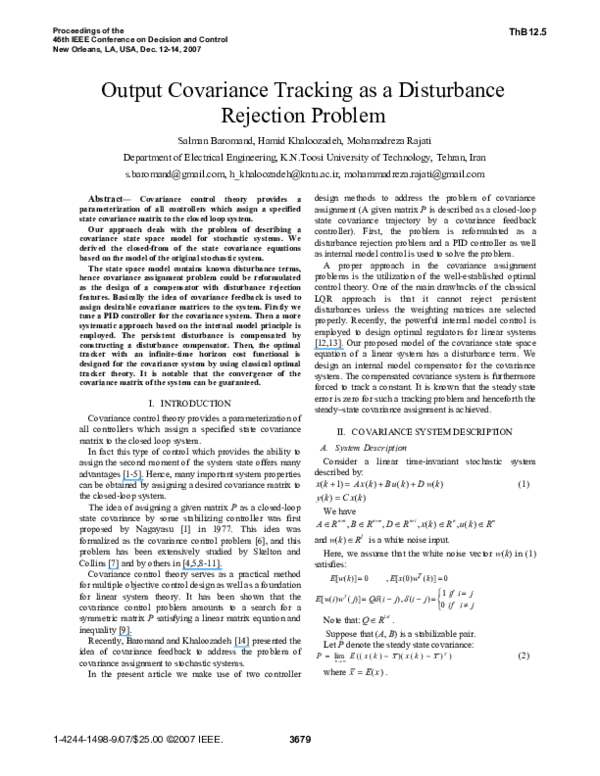 (PDF) Output covariance tracking as a disturbance rejection problem