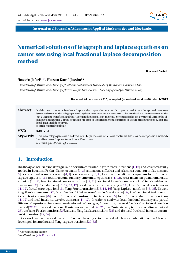 (PDF) Numerical solutions of telegraph and Laplace equations on Cantor sets using local ...