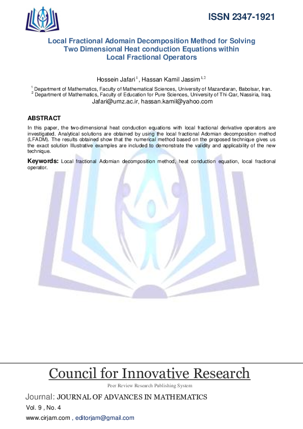 Pdf Local Fractional Adomain Decomposition Method For Solving Two