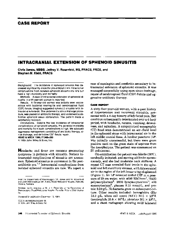 (PDF) Intracranial extension of sphenoid sinusitis