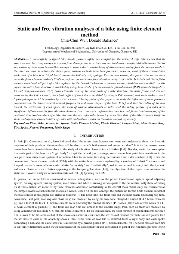 Static And Free Vibration Analyses Of A Bike Using Finite Element Method
