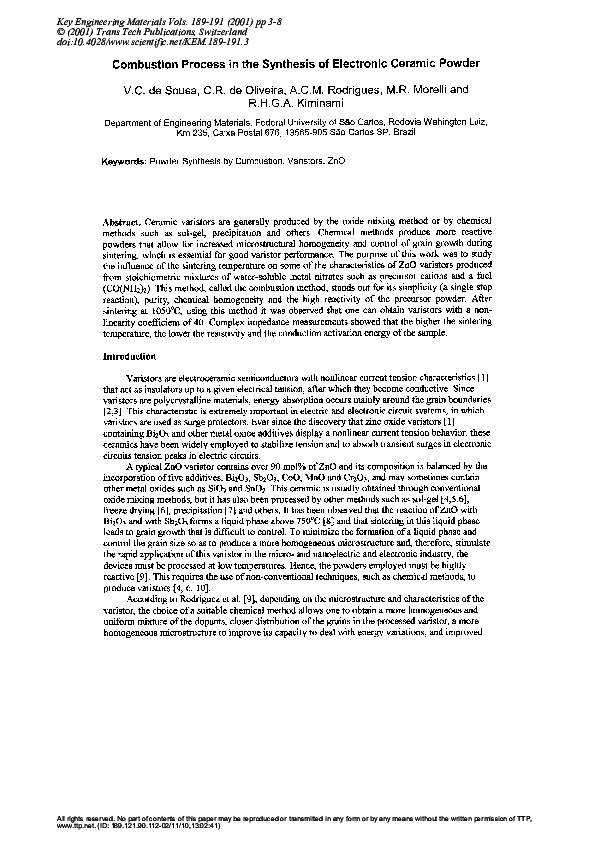 (PDF) Combustion Process in the Synthesis of Electronic Ceramic Powder