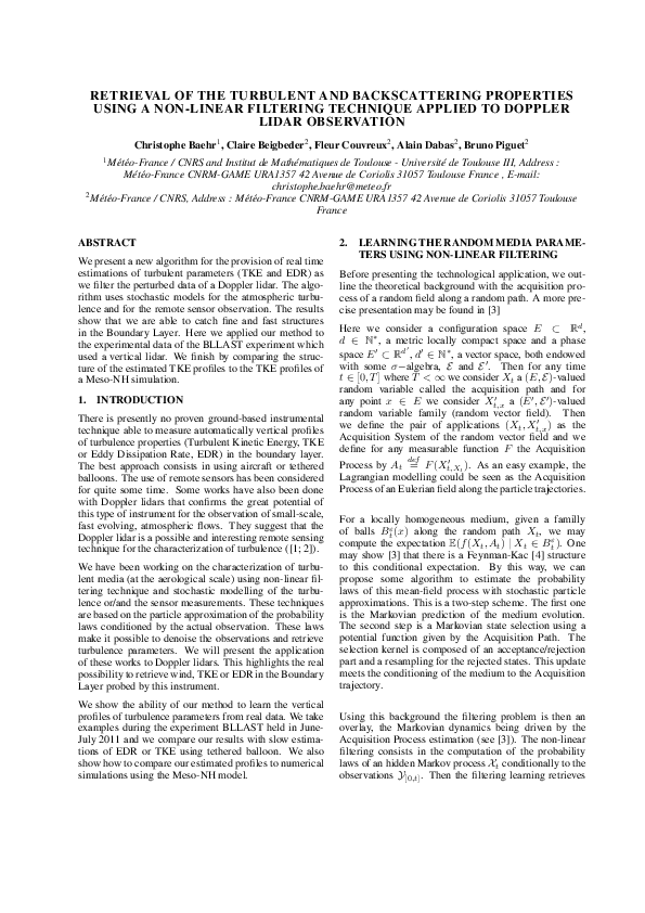 (PDF) RETRIEVAL OF THE TURBULENT AND BACKSCATTERING PROPERTIES USING A NON-LINEAR FILTERING ...