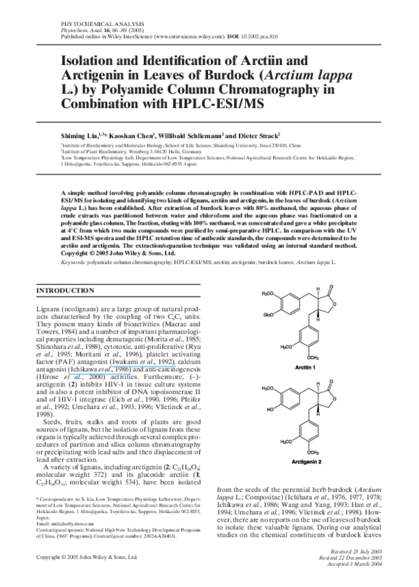 (PDF) Isolation and Identification of Arctiin and Arctigenin in Leaves ...
