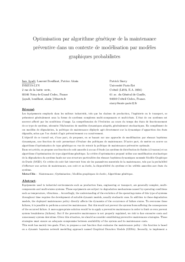 (PDF) Optimisation par algorithme génétique de la maintenance ...