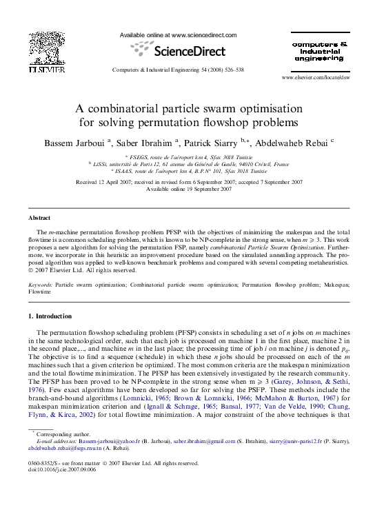 Pdf A Combinatorial Particle Swarm Optimisation For Solving