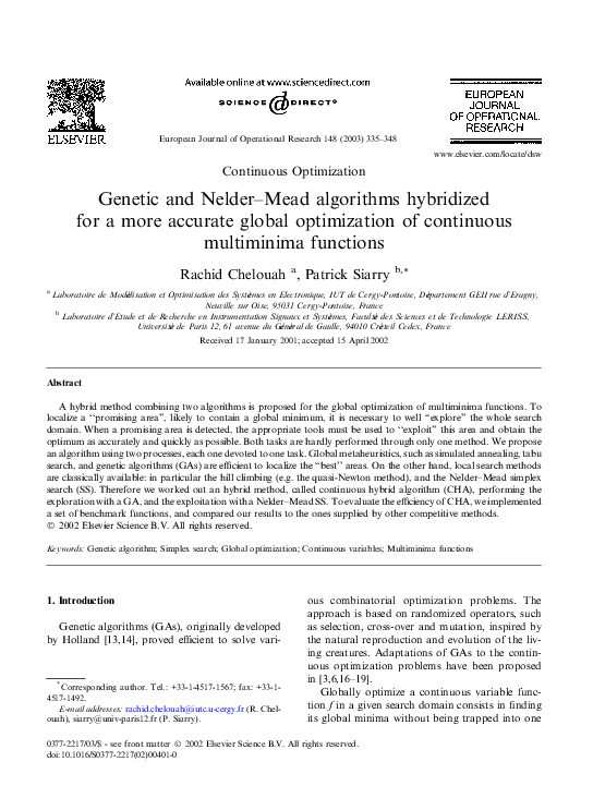 (PDF) Genetic and Nelder–Mead algorithms hybridized for a more accurate global optimization of ...