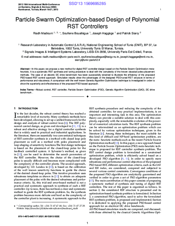 Pdf Particle Swarm Optimization Based Design Of Polynomial Rst