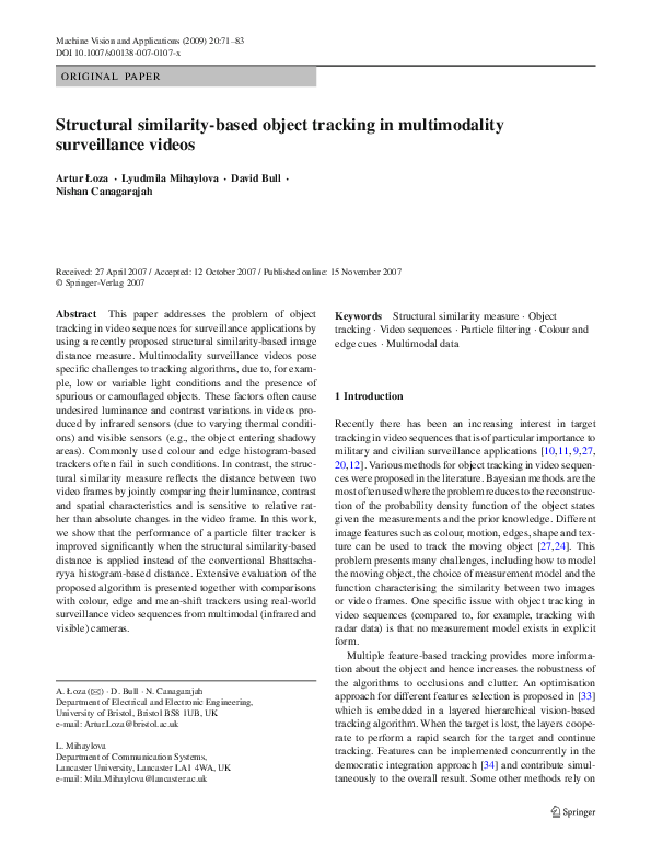 Pdf Structural Similarity Based Object Tracking In Multimodality