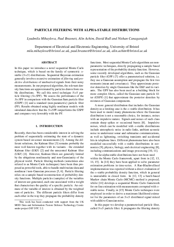 (PDF) Particle filtering with alpha-stable distributions