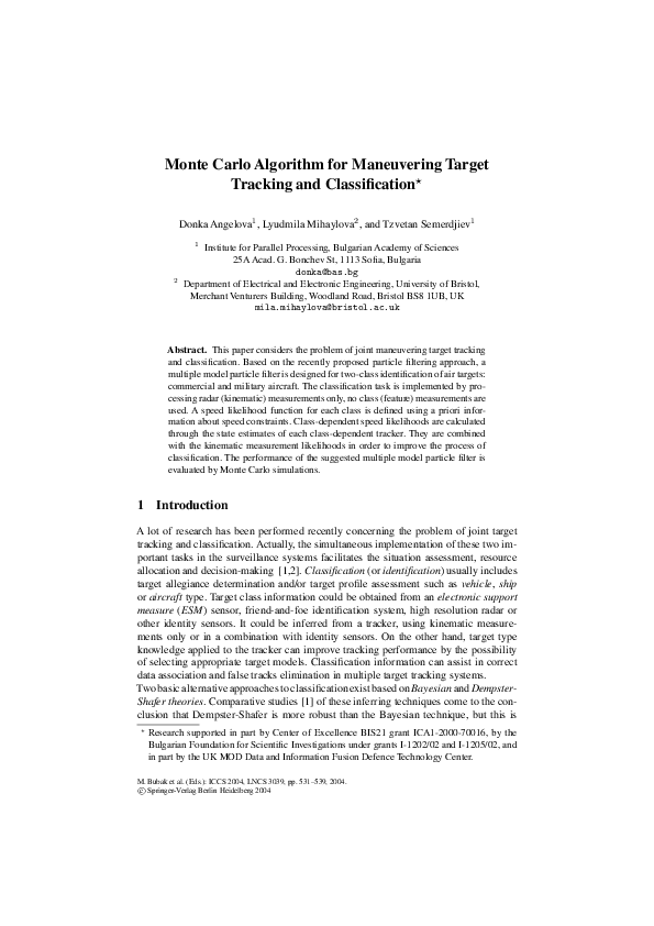 Pdf Monte Carlo Algorithm For Maneuvering Target Tracking And